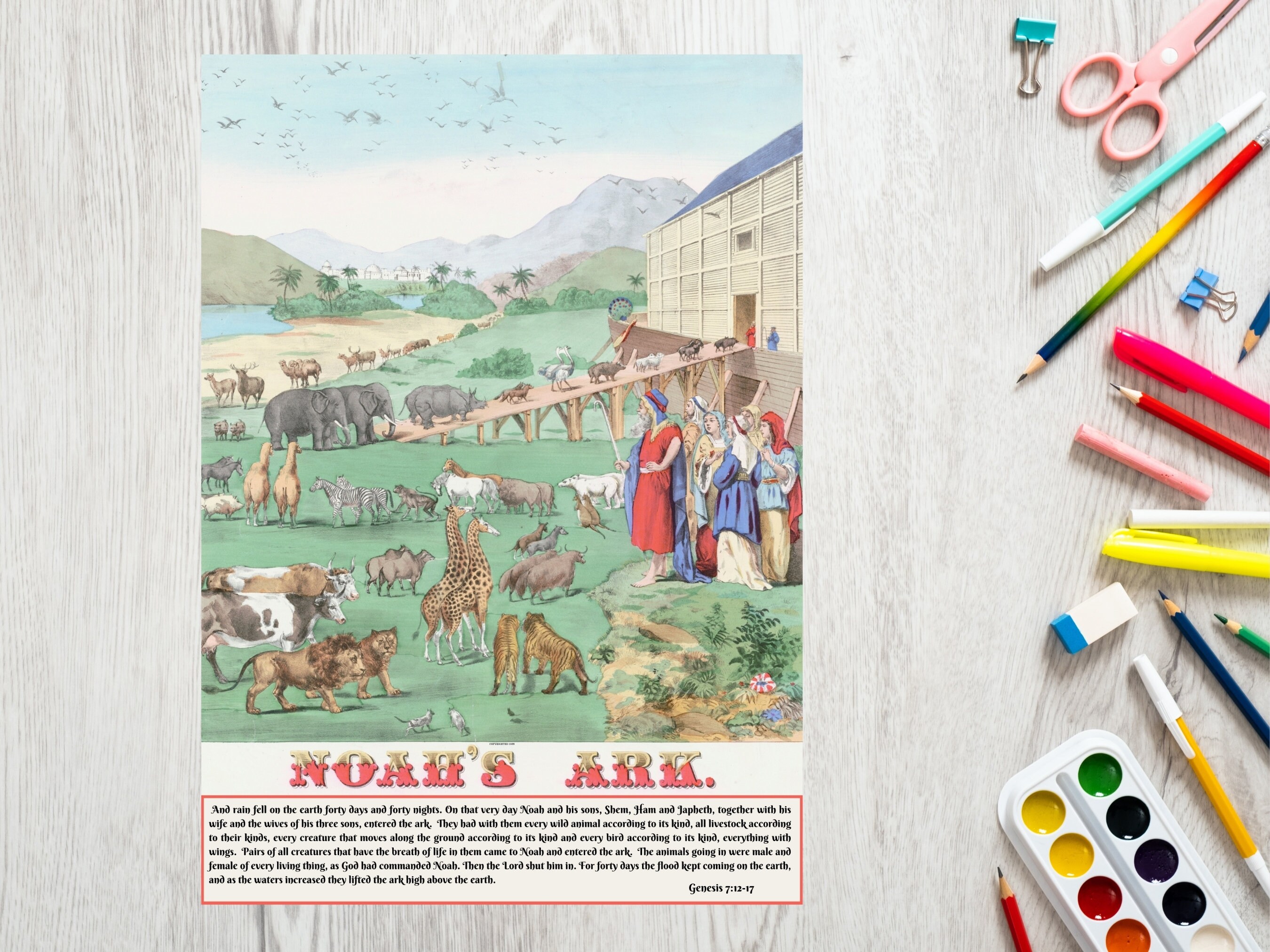 Vintage Noah's Ark Bible Poster - Printable Genesis Story for Children ...