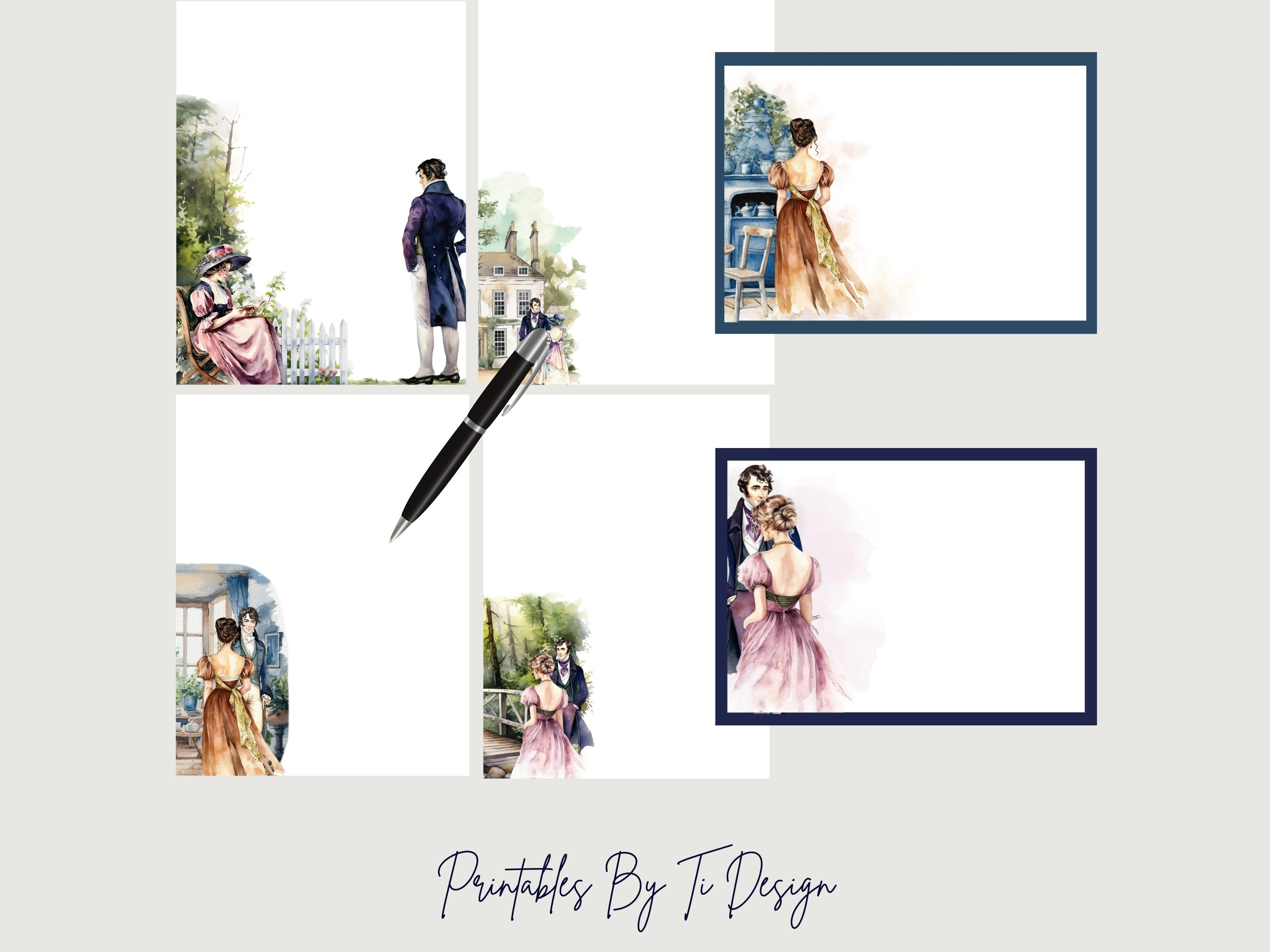 Romantic Couples Writing Paper Set, Printable Lined Regency Inspired ...
