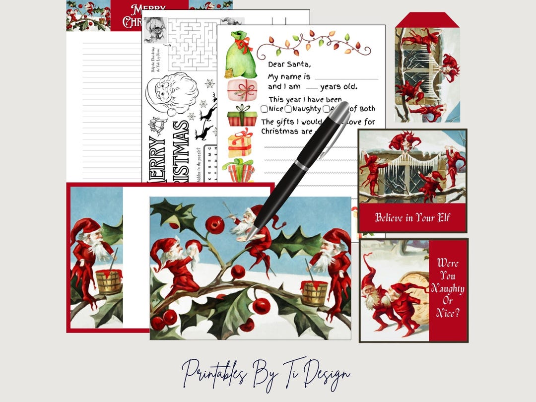 Santa's Elves Printable Christmas Stationery Bundle (digital Download ...