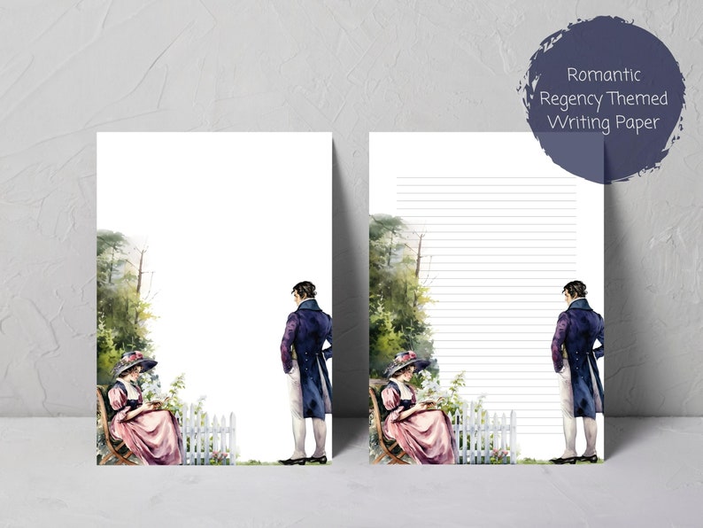 Romantic Couples Writing Paper Set, Printable Lined Regency Inspired ...