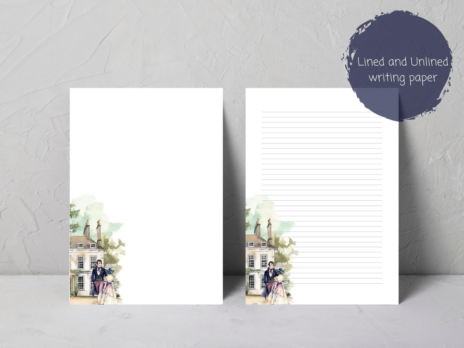Romantic Couples Writing Paper Set, Printable Lined Regency Inspired ...