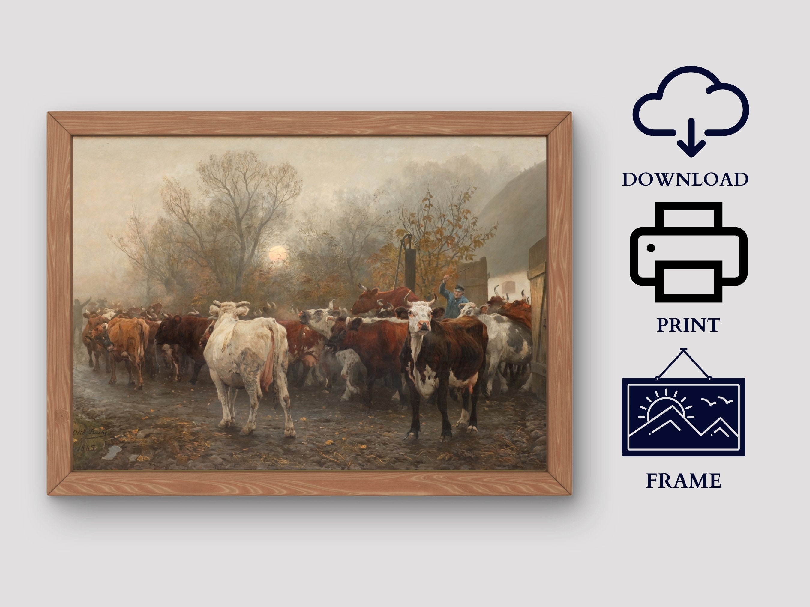 Farmhouse Printable Wall Art -'driving Cows Out of the Farmhouse' by ...