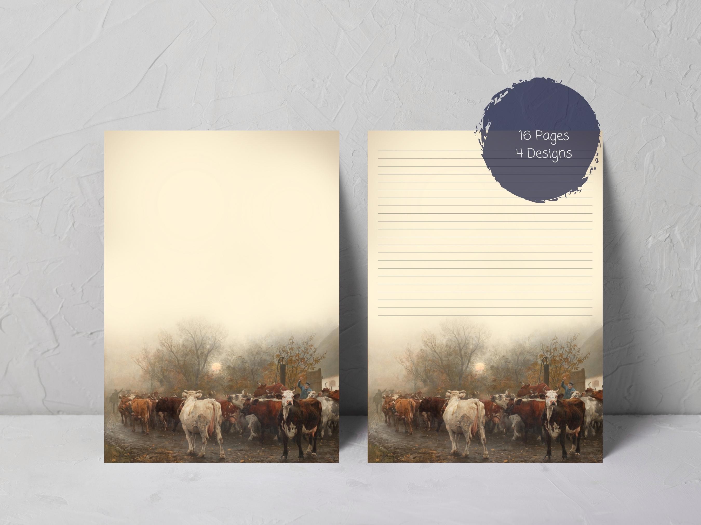 Vintage Farm Stationery - Cow Herd Designs, Lined & Unlined Papers ...