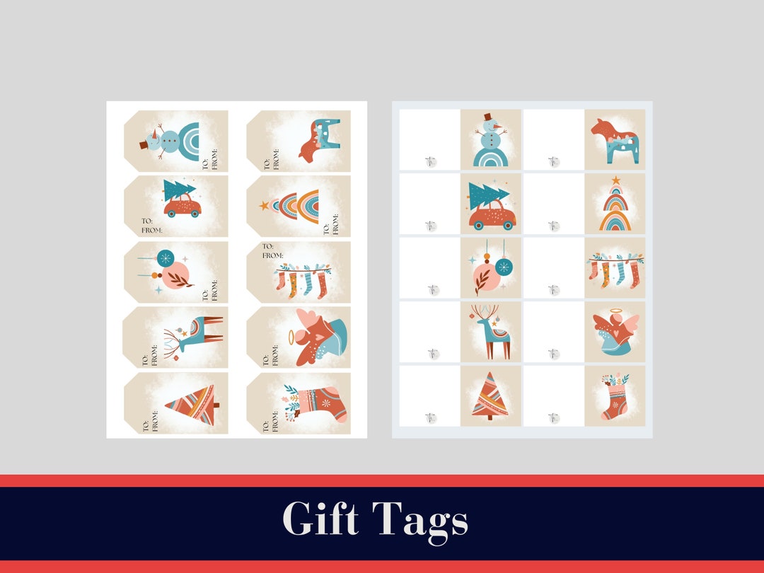 Boho Christmas Gift Tags Printable Hang Tags and Mini Card - Etsy