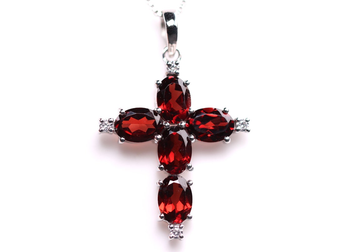 Garnet Cross Necklace With Chain Included! - Sterling Silver Garnet ...