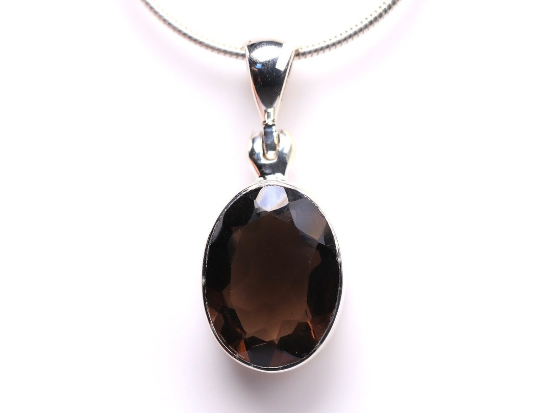 Genuine Smoky Quartz Pendant - Oval Cut Smoky Quartz Necklace ...