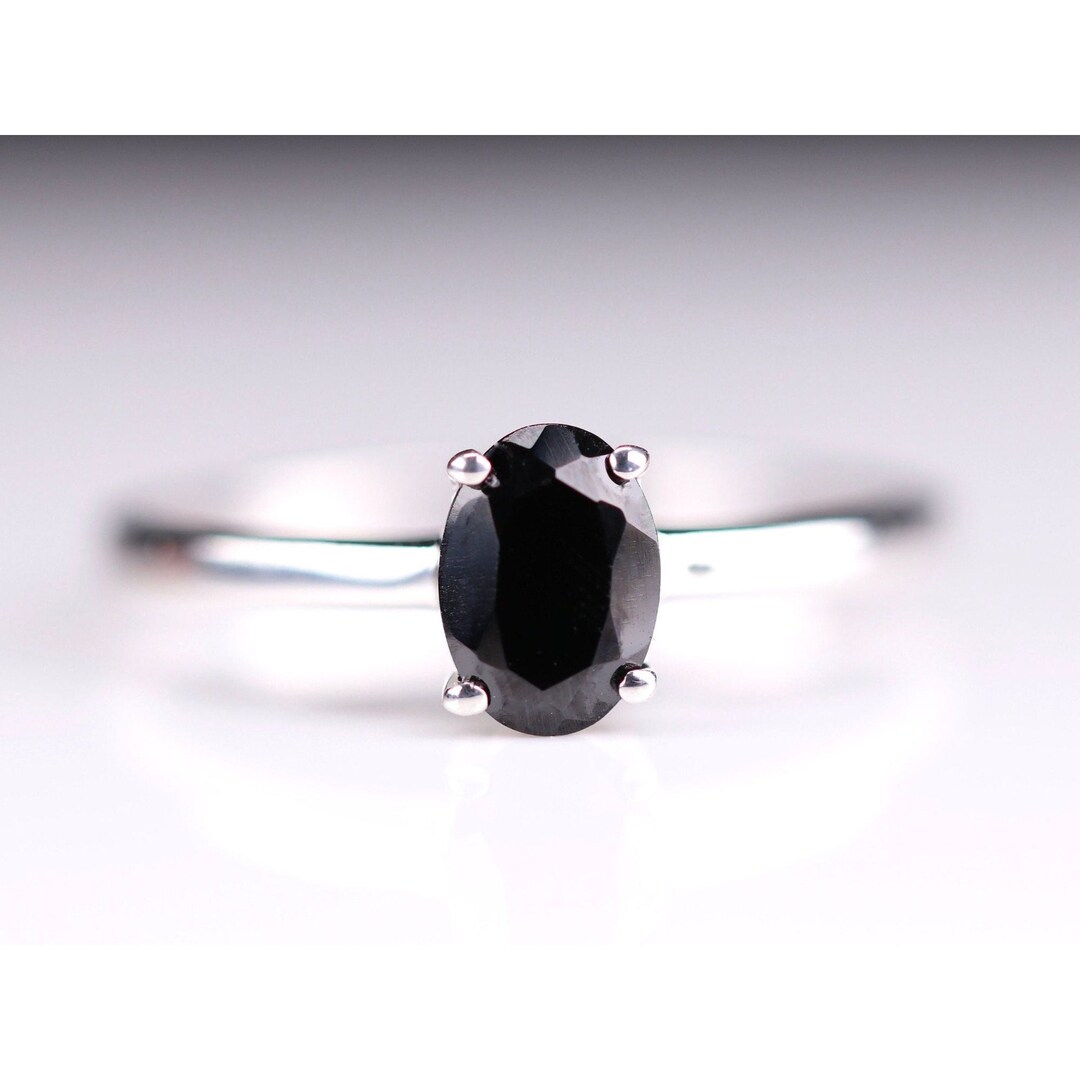 Black Spinel Sterling Silver Ring - Stackable Ring - 5x7mm Oval Cut ...