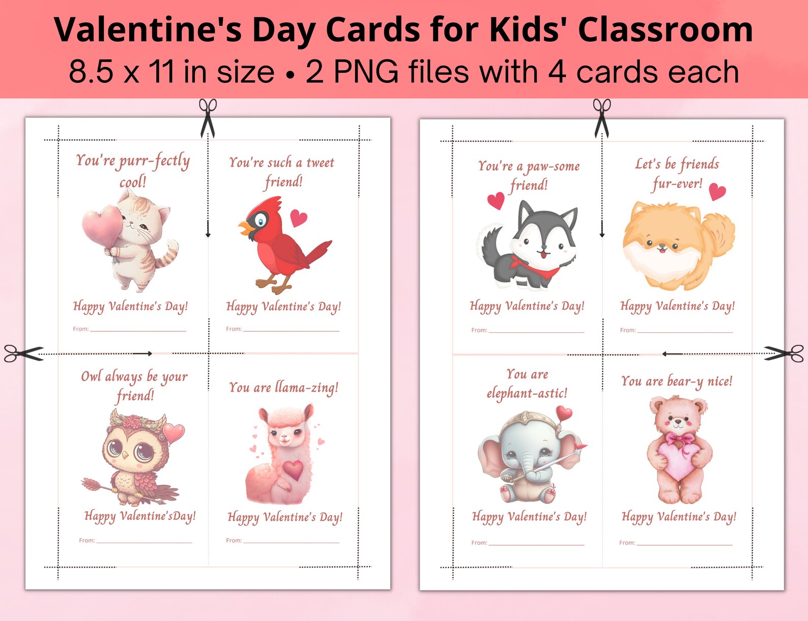 Printable Animal Valentine's Day Cards for Kids; Cute Animal Valentine ...