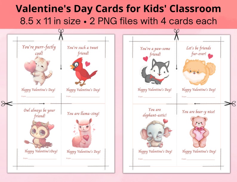 Printable Animal Valentine's Day Cards for Kids; Cute Animal Valentine ...