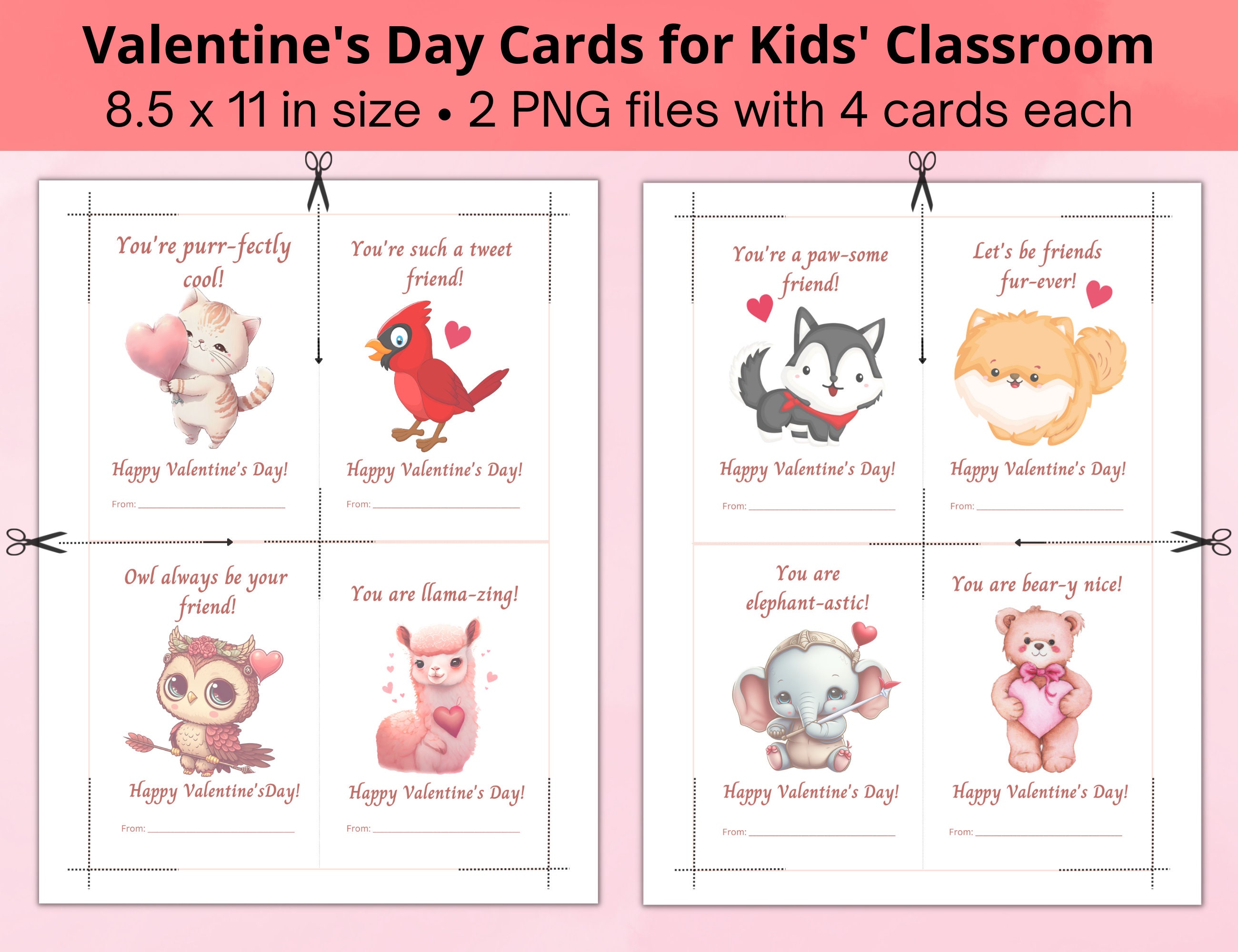 Printable Animal Valentine's Day Cards for Kids; Cute Animal Valentine ...