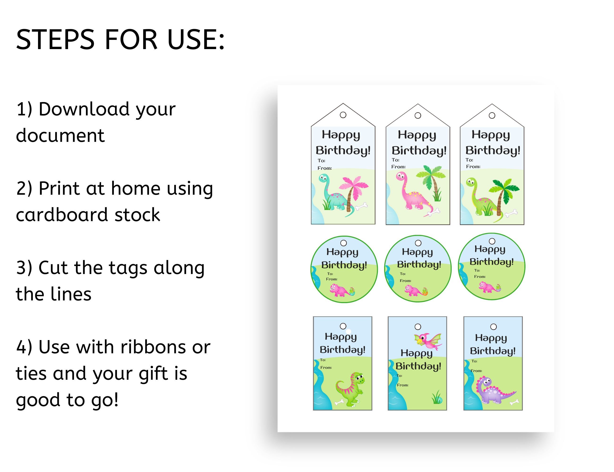 Printable Birthday Gift Tags for Kids, Printable Dinosaur Theme Gift ...