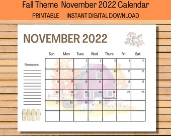 November 2022 Calendar - Fall Aesthetic - Etsy