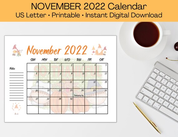 November 2022 Calendar Thanksgiving