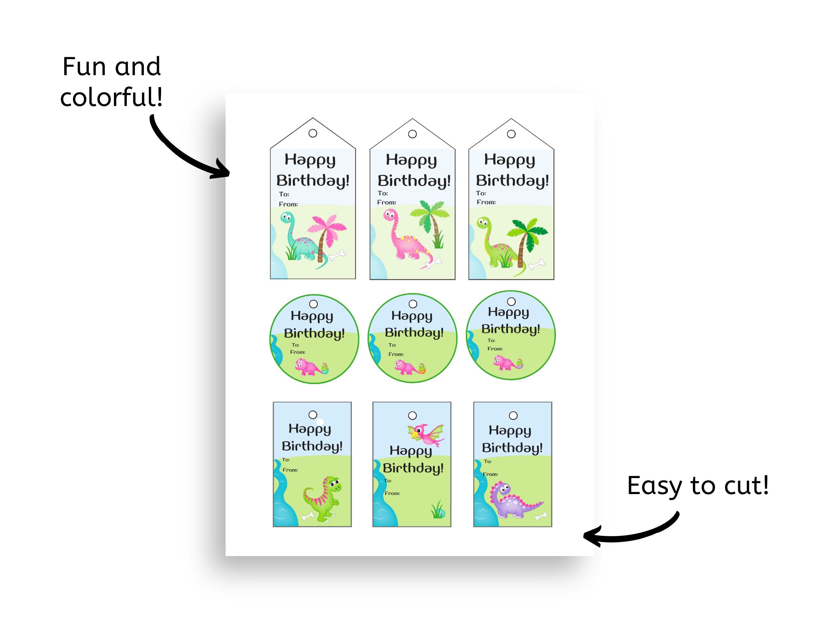Printable Birthday Gift Tags for Kids, Printable Dinosaur Theme Gift ...