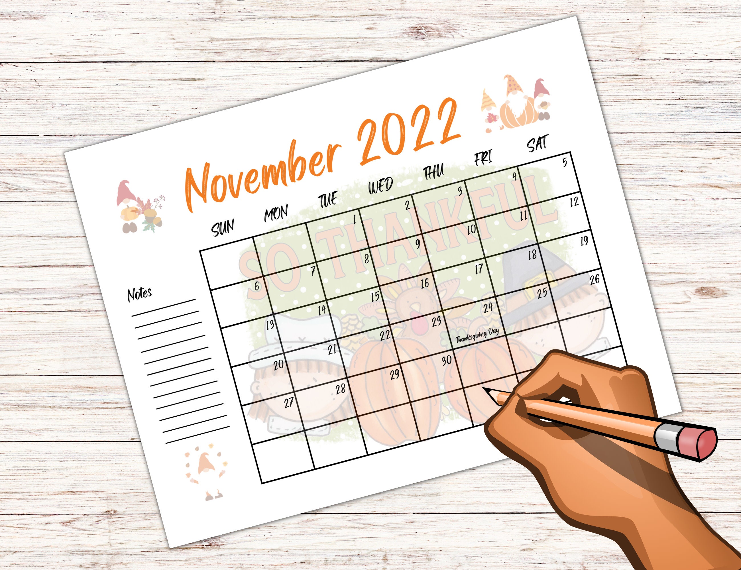 Thankful Theme November 2022 Calendar; Thanksgiving Theme November 2022 ...