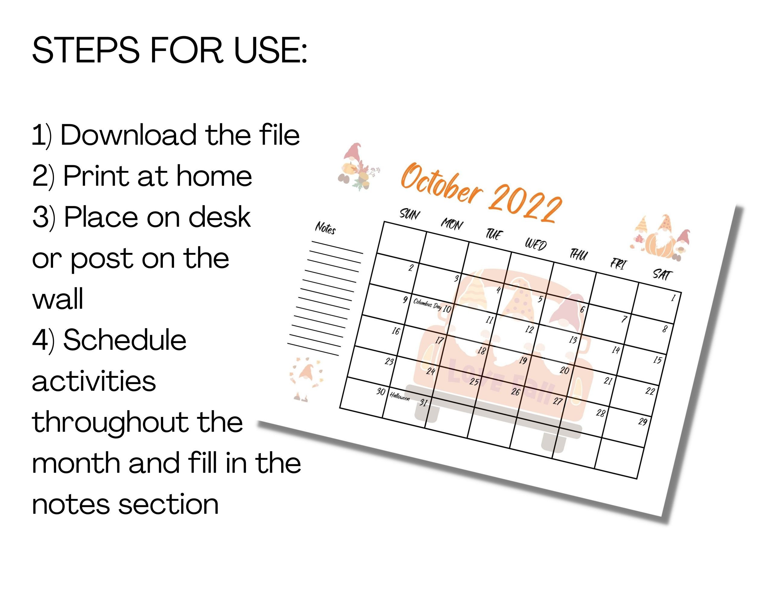 October 2022 Calendar Printable, Fall Theme October 2022 Calendar ...
