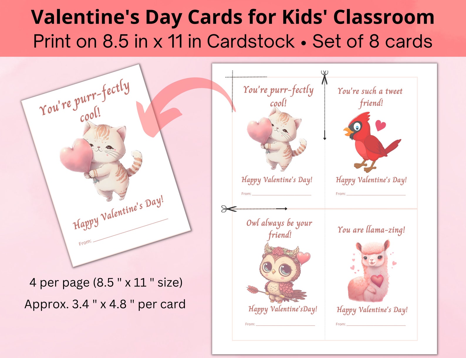 Printable Animal Valentine's Day Cards for Kids; Cute Animal Valentine ...