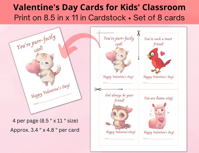 Printable Animal Valentine's Day Cards for Kids; Cute Animal Valentine ...