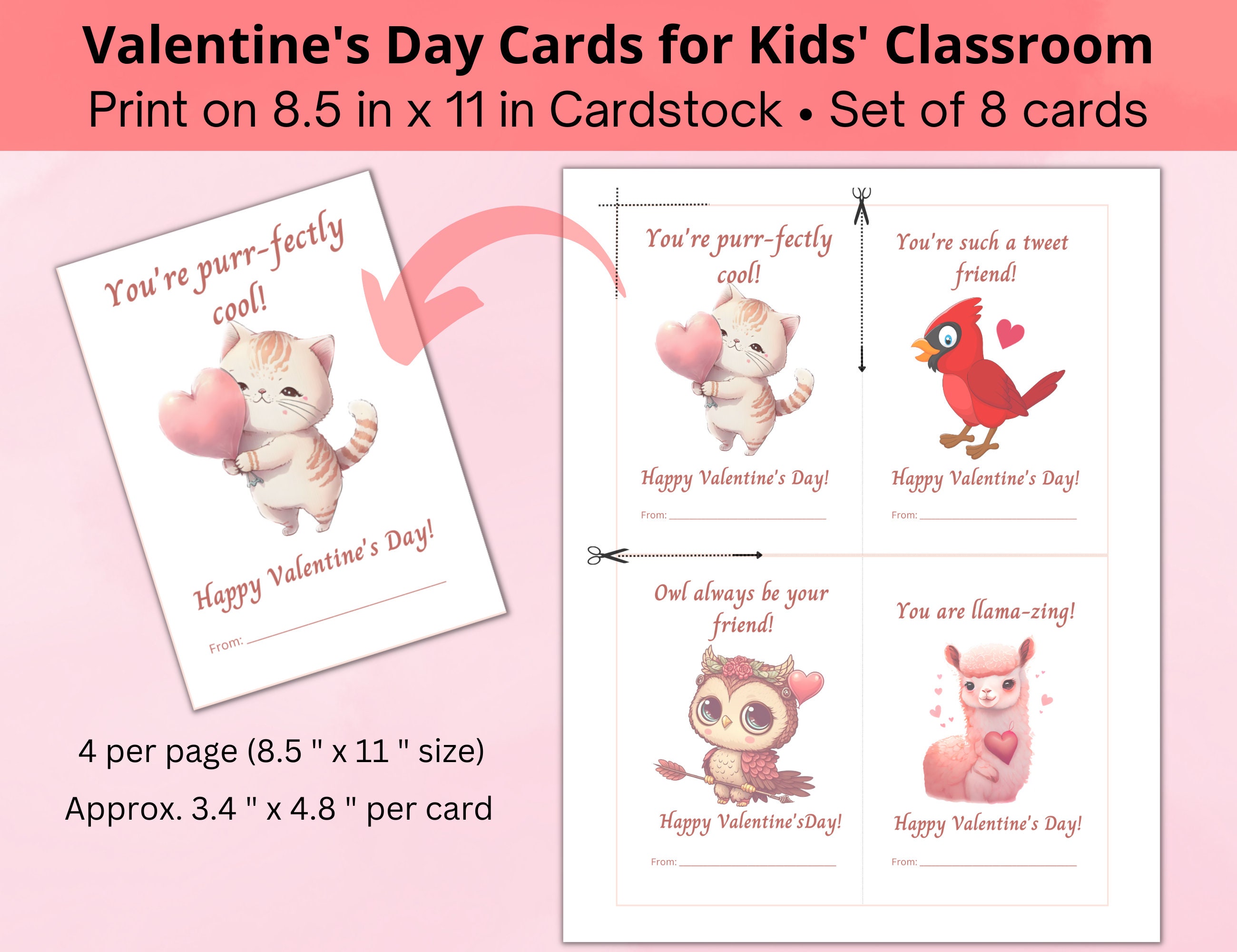 Printable Animal Valentine's Day Cards for Kids; Cute Animal Valentine ...
