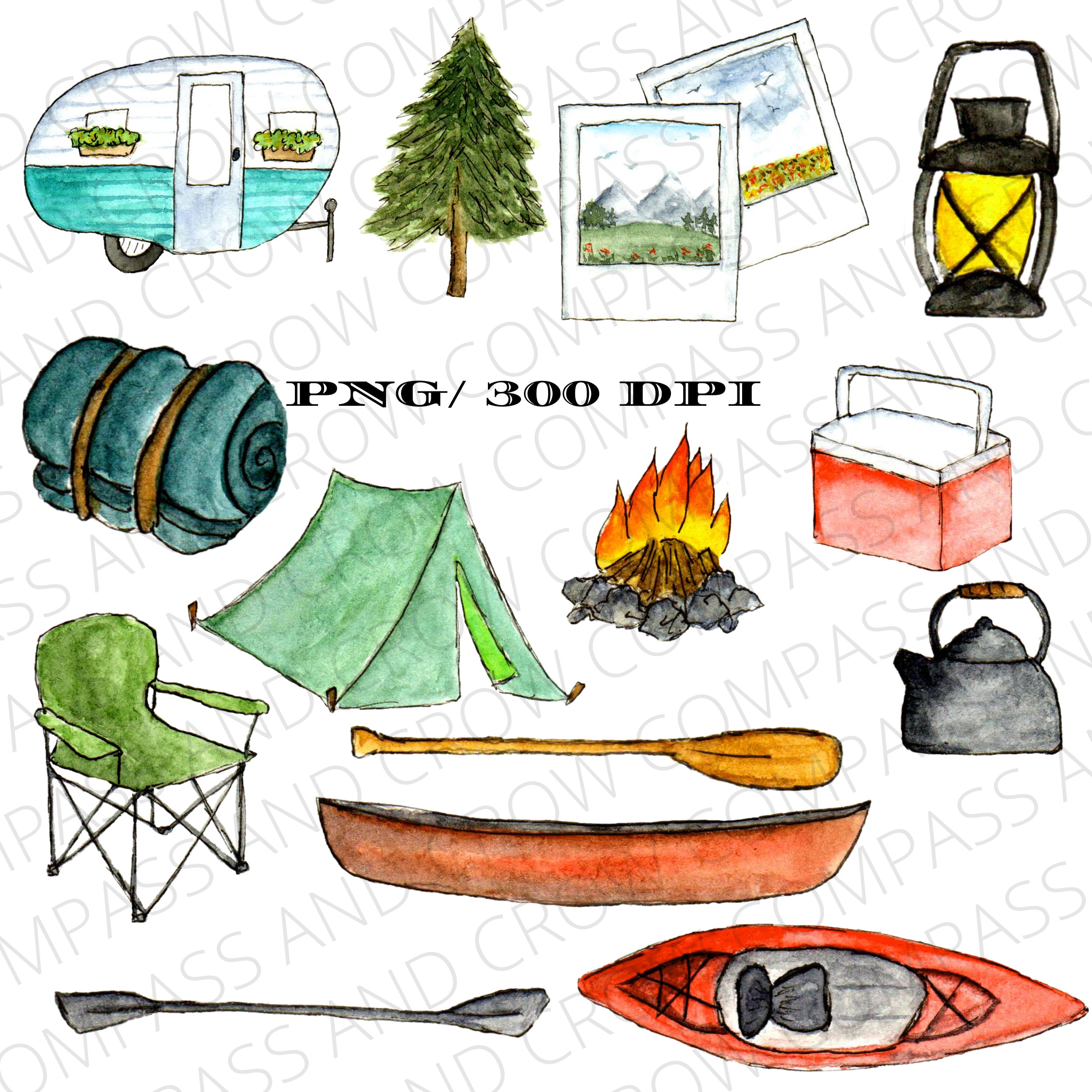 Hand Painted Watercolor Camping Clipart Holiday Vacation Journal ...