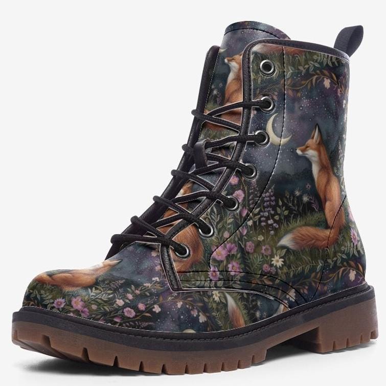 Dreamy Fox in the Moonlight Patterned Vegan Leather Boots - Etsy