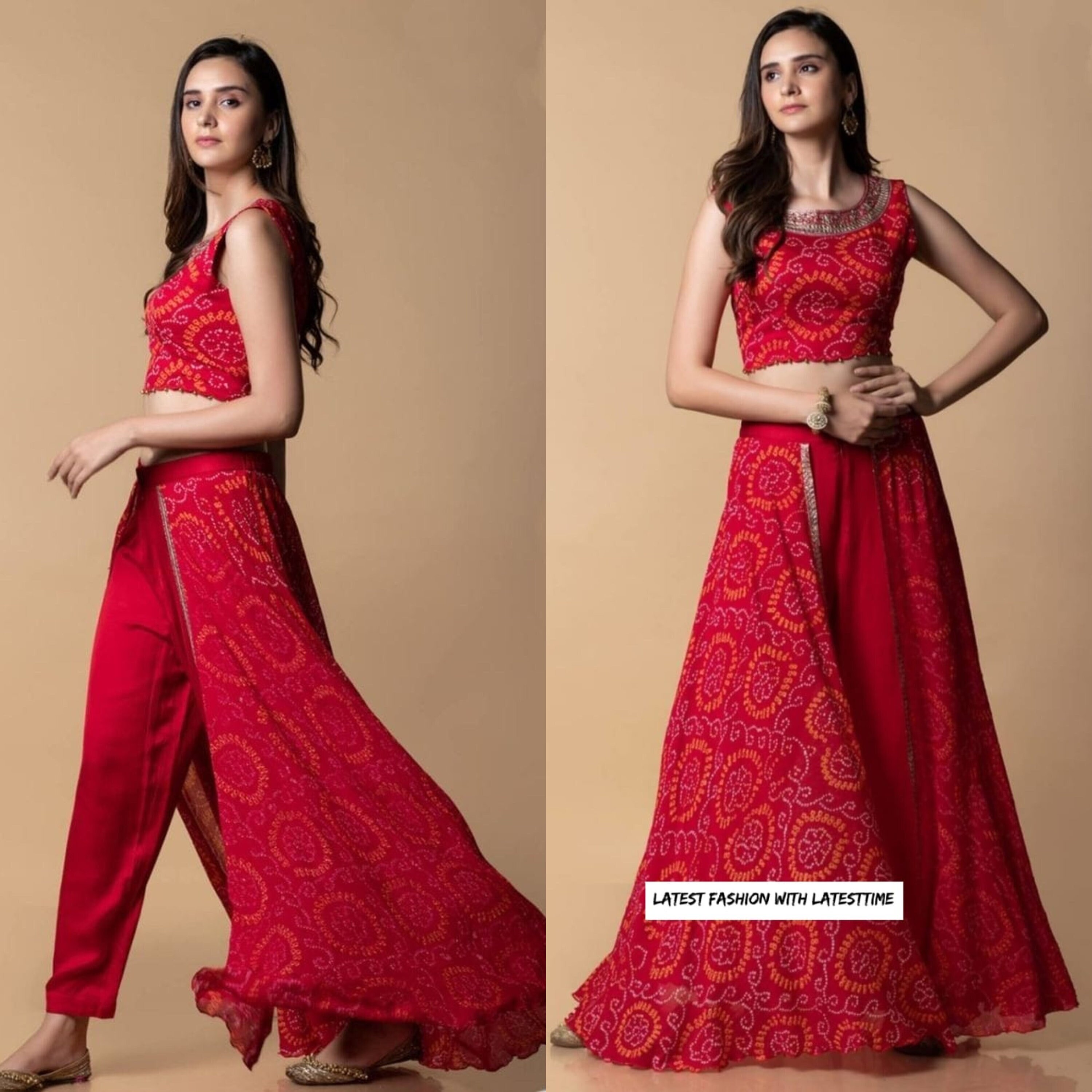 Red Formal Dress Bandhni Reguler Lehengas Bollywood Wedding Party Wear ...