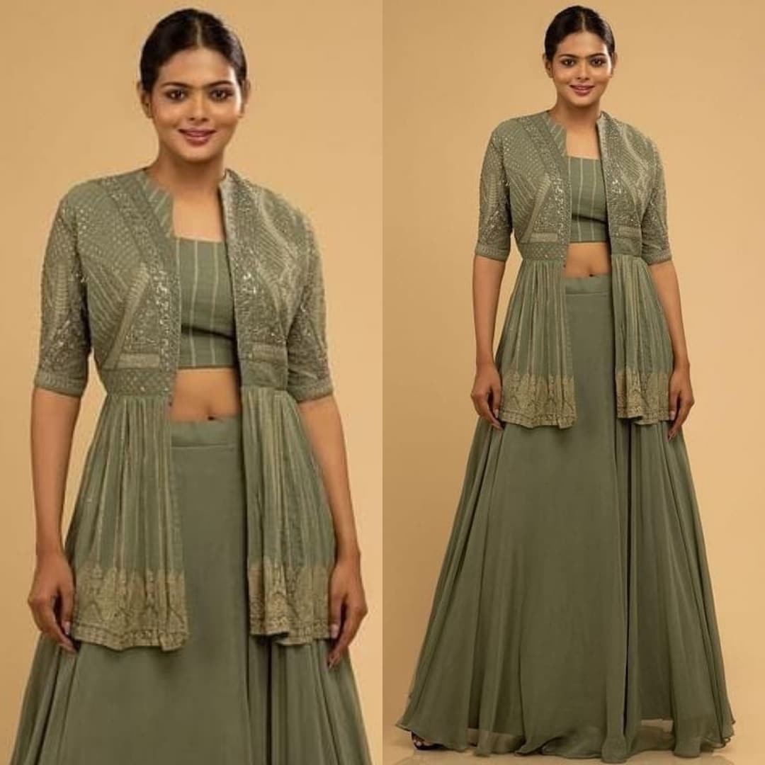 Embroidered Gerogette Jacket Lehenga Set Designer Dress for Royal ...