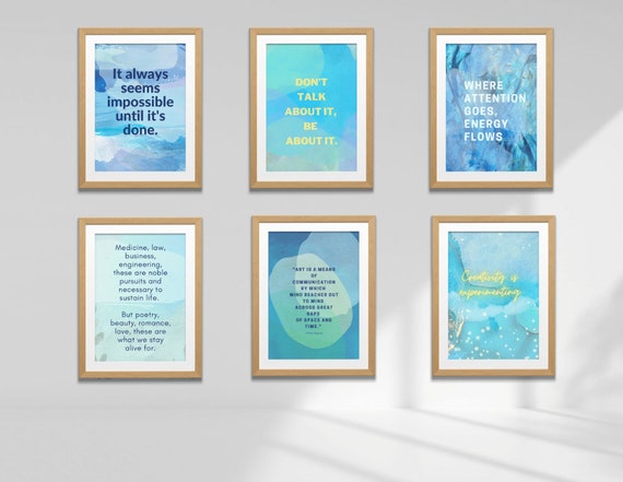 Wall Art Set of 6 Inspirational Quotes Art Bundle Blue - Etsy