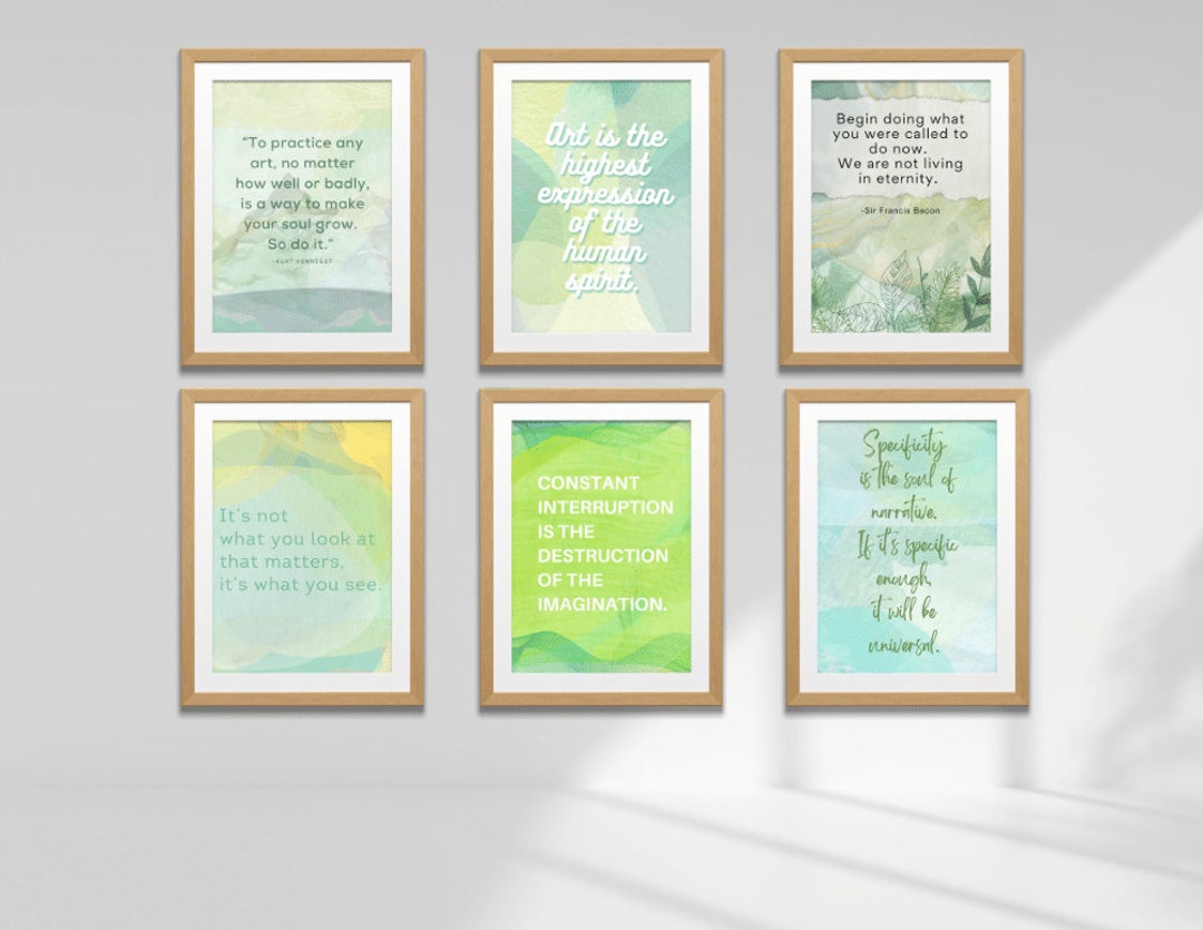 Wall Art Set of 6, Inspirational Quotes Art Bundle, Green Abstract ...