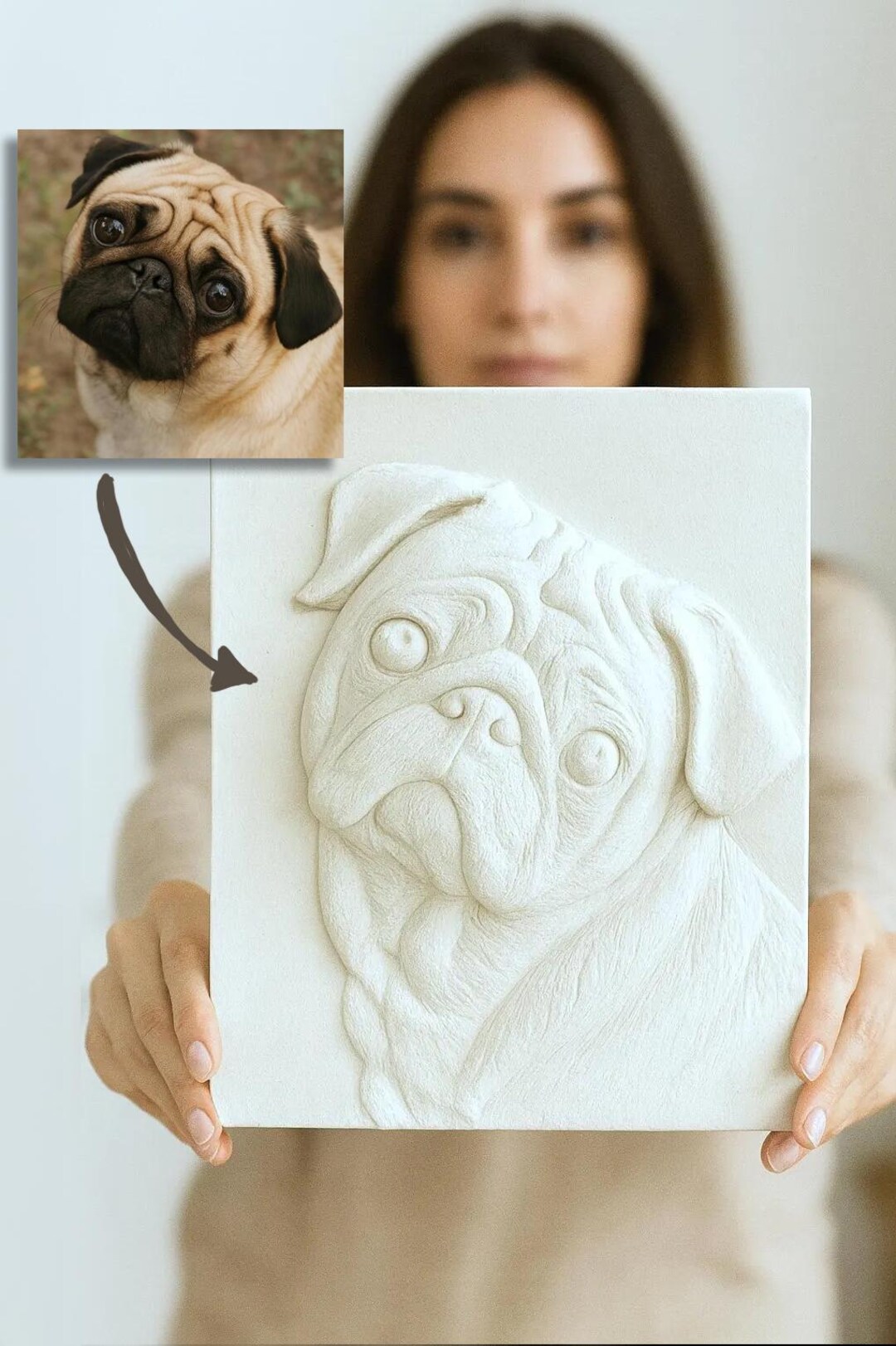 Custom 3D Pet Portrait Relief – Personalized Plaster Sculpture ...