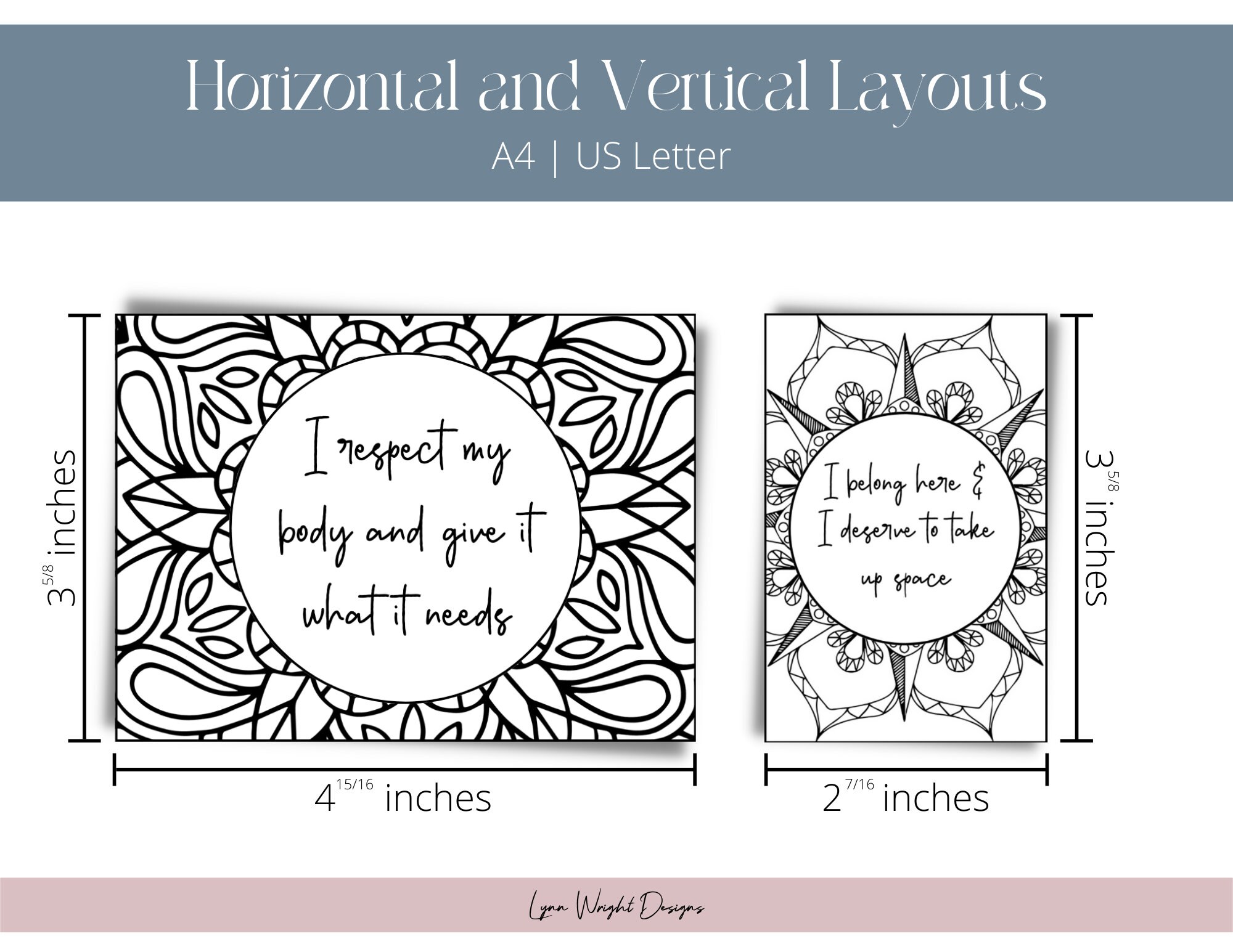52 Weekly Mandala Coloring Affirmation Card Bundle, Minimal Printable ...