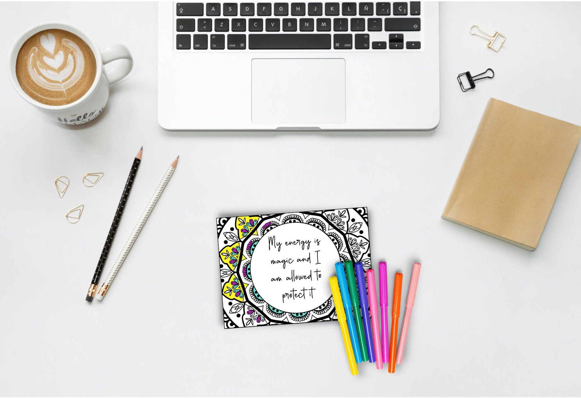 52 Weekly Mandala Coloring Affirmation Card Bundle, Minimal Printable ...