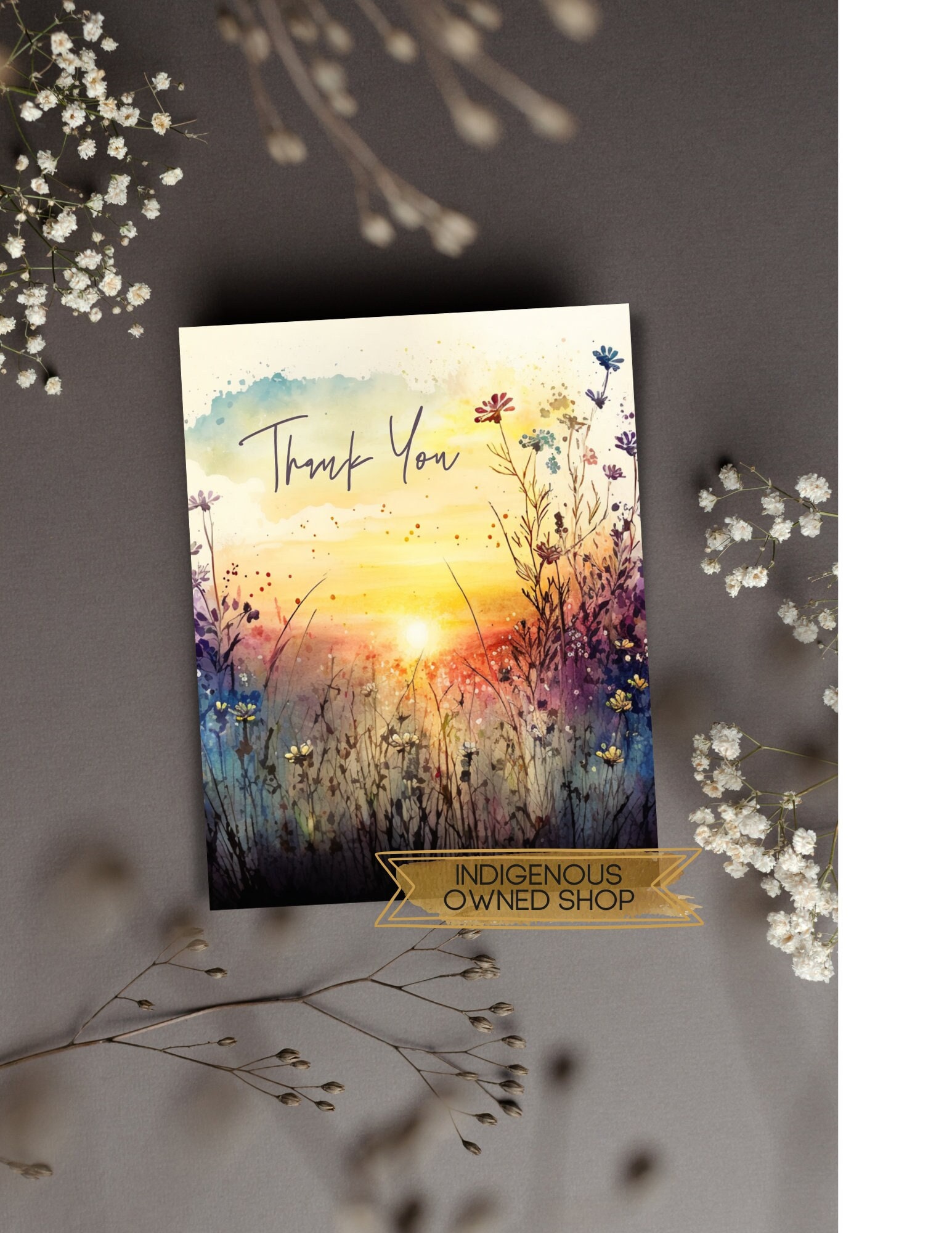 Wildflowers Sunrise Thank You Cards, Floral Greeting Notes - Etsy