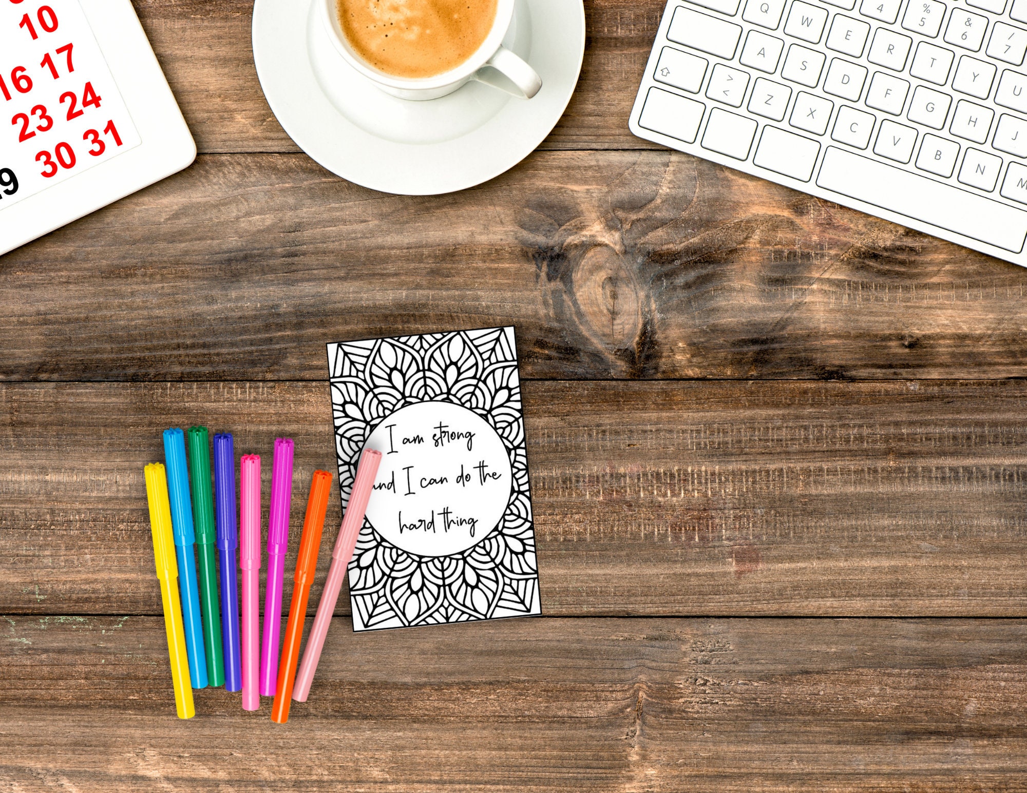 52 Weekly Mandala Coloring Affirmation Card Bundle, Minimal Printable ...