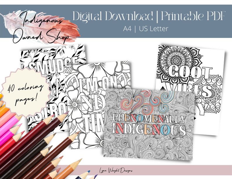 Indigenous Coloring Page Affirmations & NDN Humor, 40 Page Bundle of ...