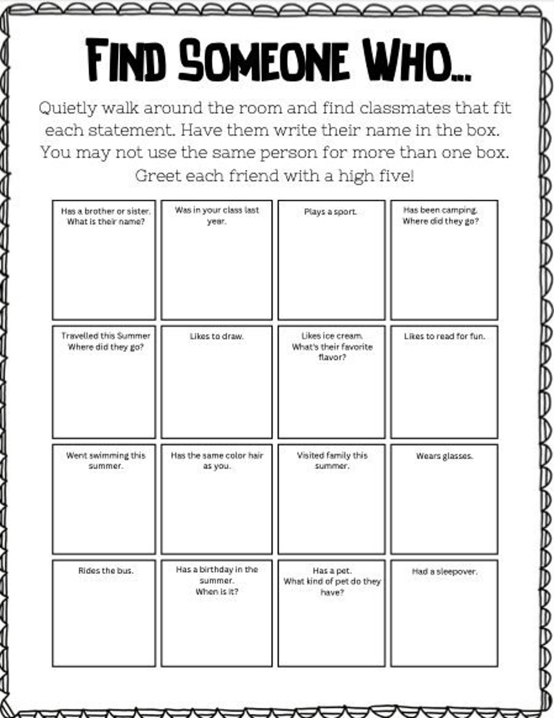 Find Someone Who...getting to Know You Activity - Etsy Canada