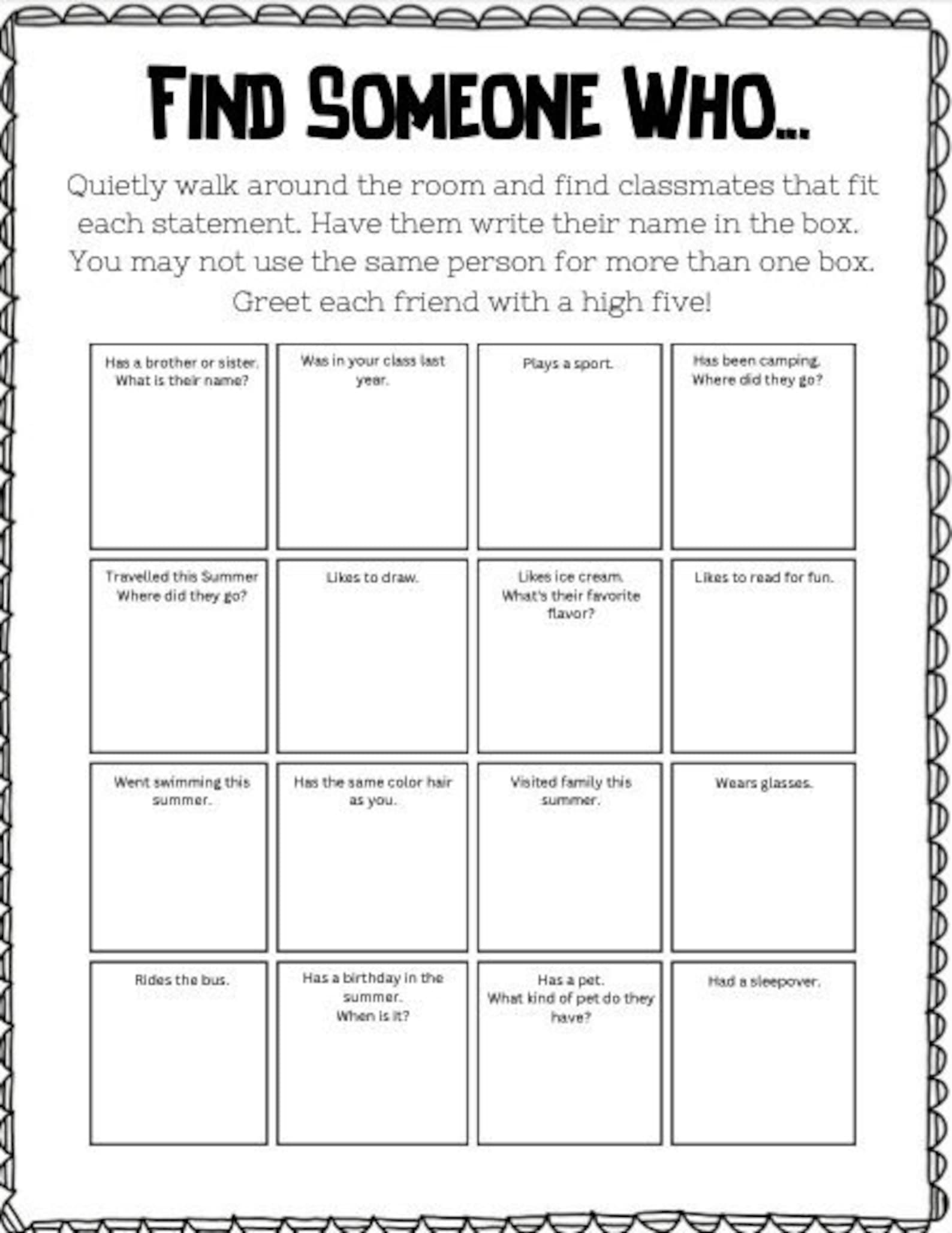 Find Someone Who...getting to Know You Activity - Etsy Canada