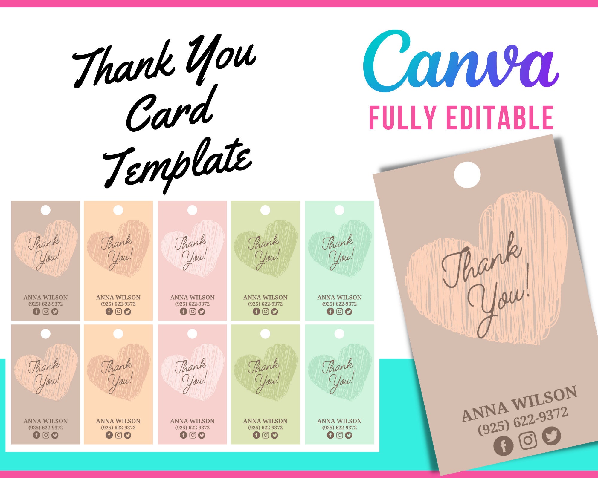 Thank You Card Gift Tag Template Canva Editable Template - Etsy
