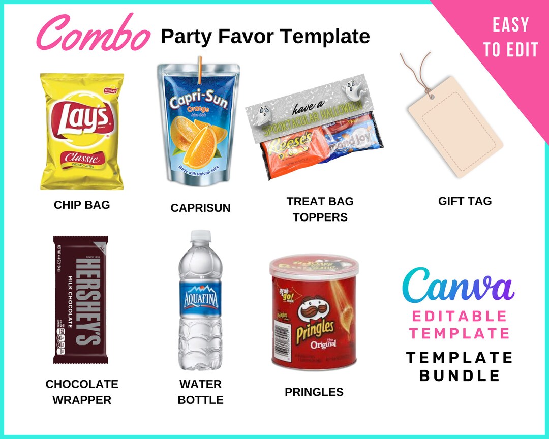 Gifts Goodies Template Combo Chip Bag Chocolate Wrapper Water Bottle ...