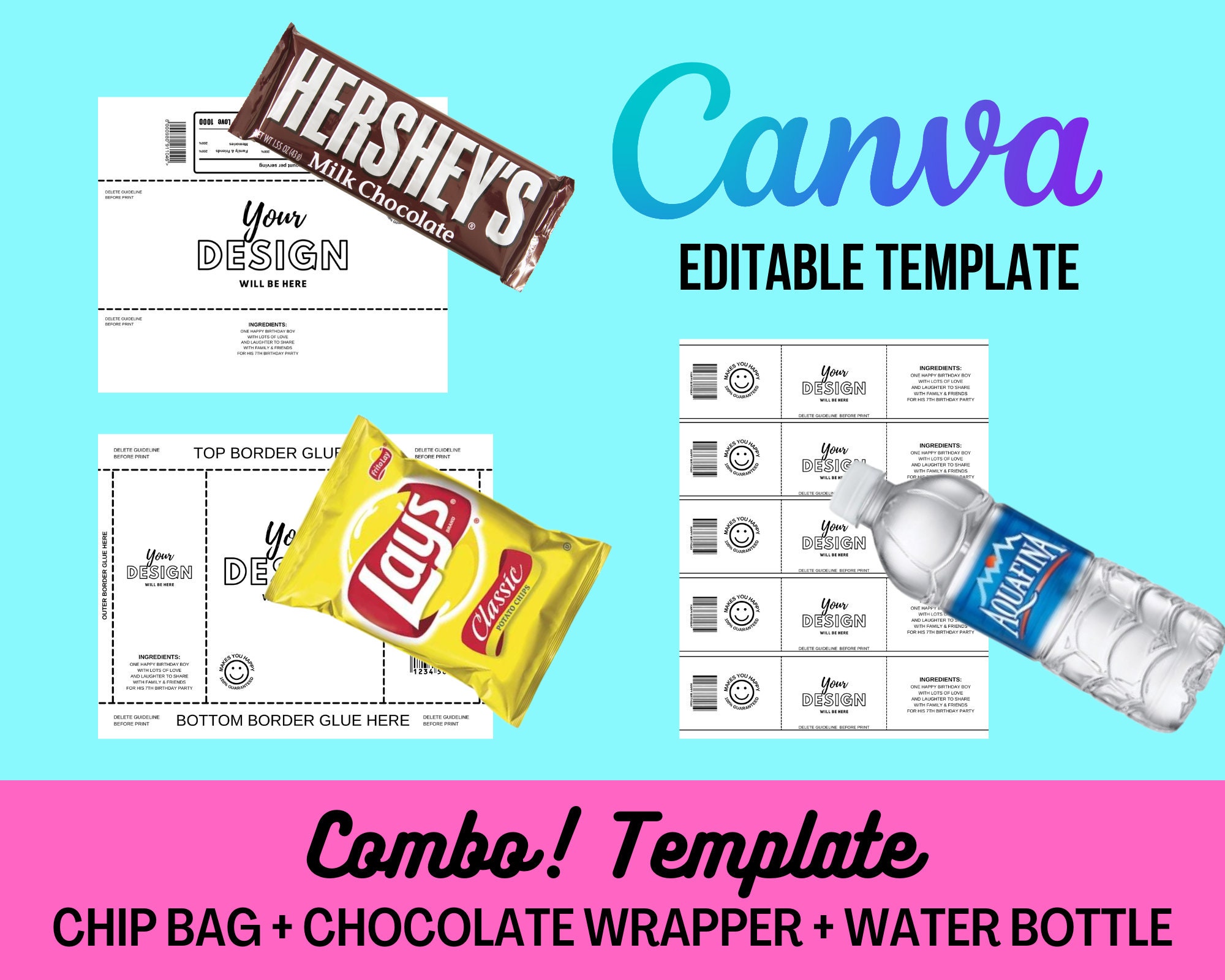 Party Favor Template Combo Blank Chip Bag Chocolate Wrapper Water ...