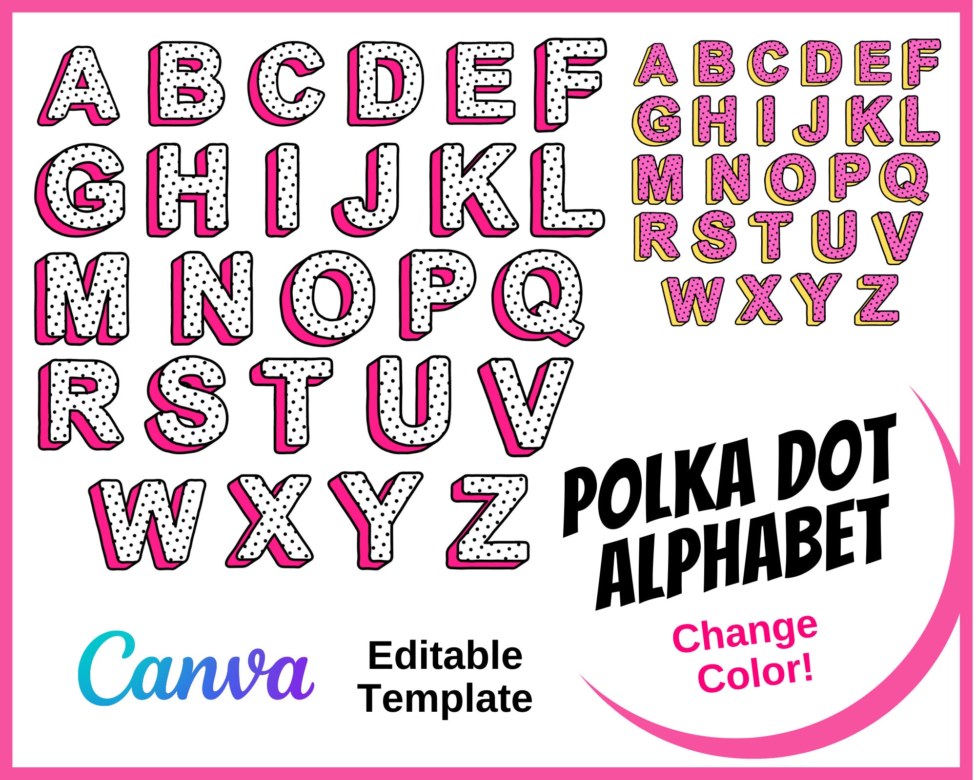Polka Dot Alphabet for Canva User | Canve Editable Template - Etsy