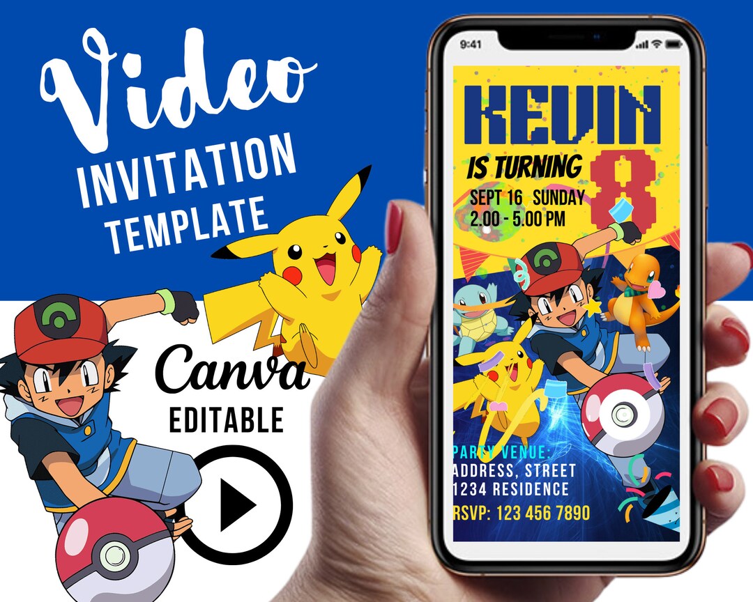 Pokémon Birthday Video Invite | Canva Editable Template | Digital ...