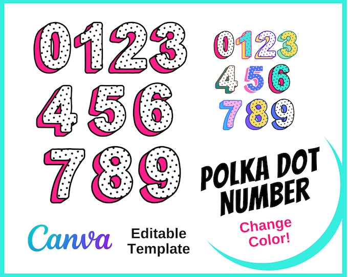 Polka Dot Alphabet Number: Canva Editable Template (digital Download ...