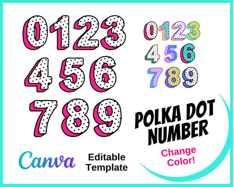 Polka Dot Alphabet Number: Canva Editable Template (digital Download ...