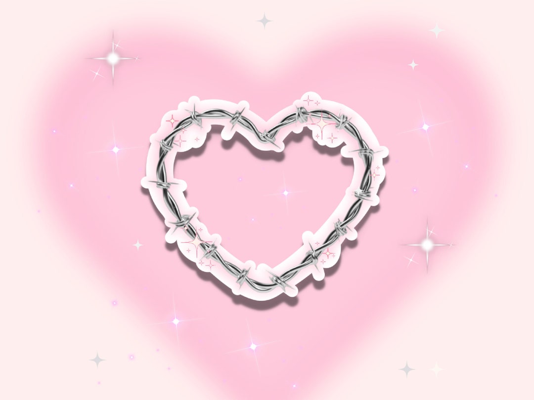 Barbed Wire Heart Sticker Y2K Sticker, Chrome Heart Sticker ...