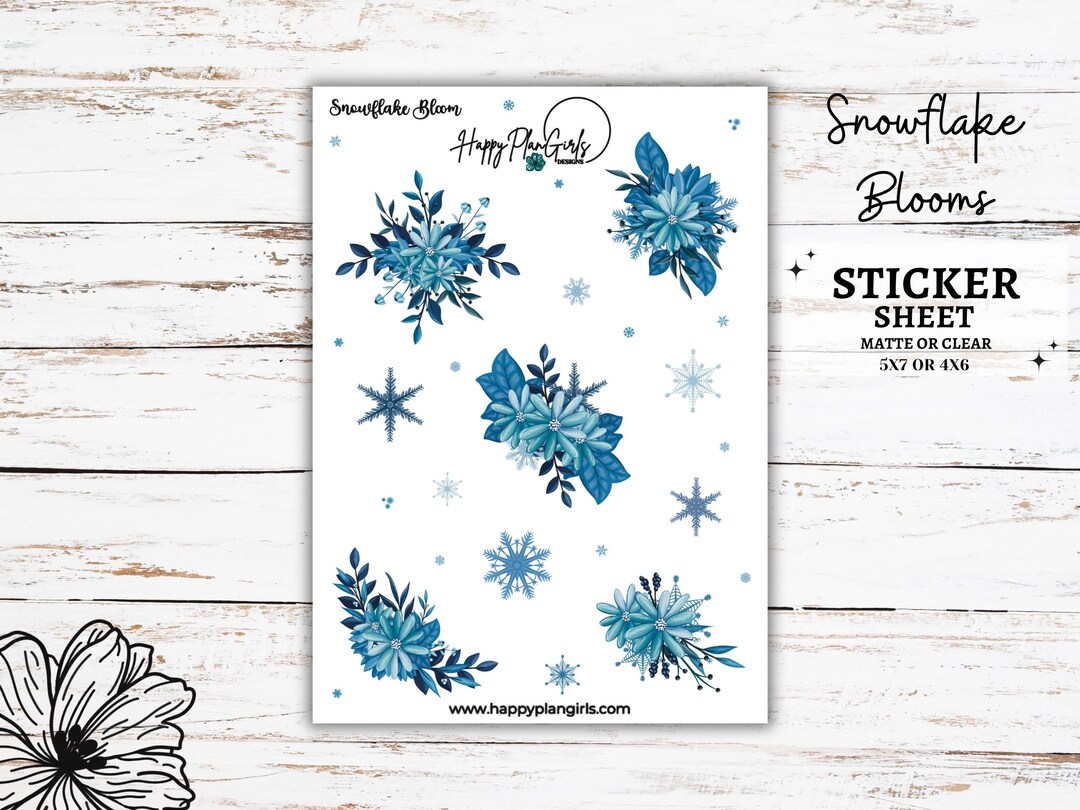 Winter Snowflake Florals Sticker Sheet | Planner Stickers Sheet, Winter ...