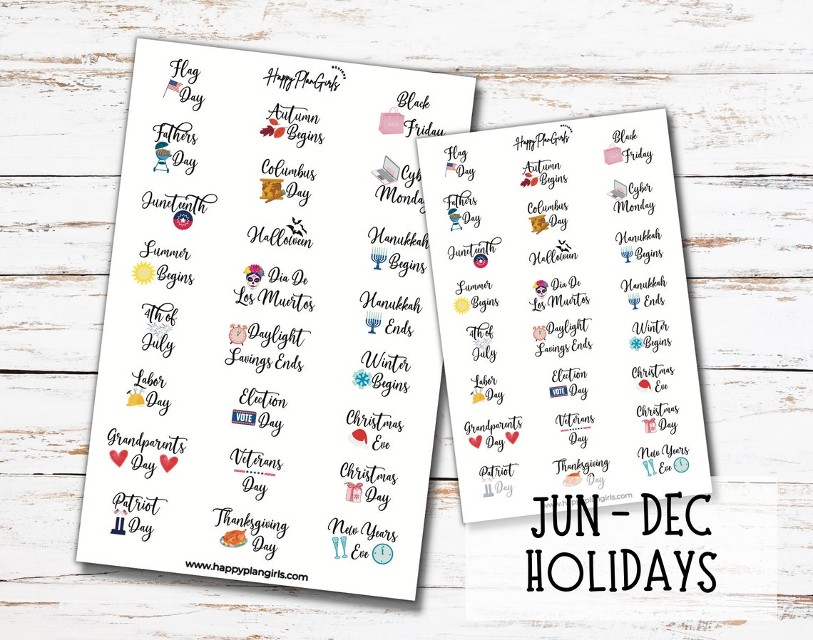 Holiday Planner Stickers- Standard + Mini Size, Cute Holiday Icon ...