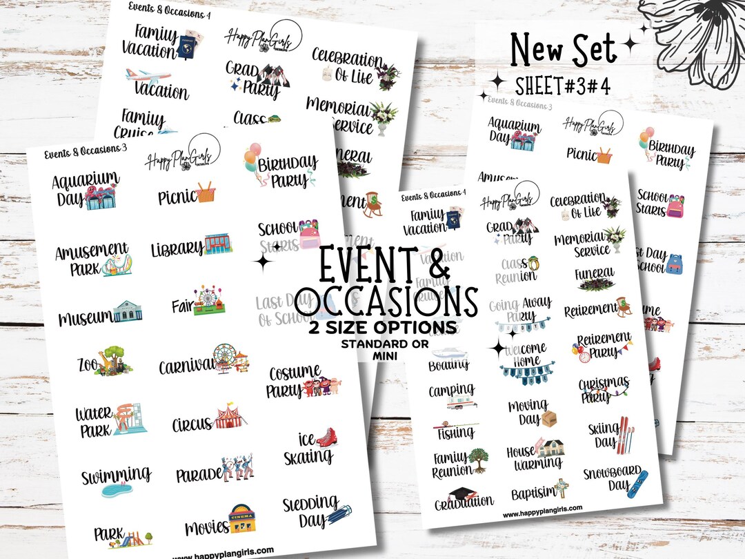 Event and Occasions Planner Stickers Cute Icon and Script for Calendar ...