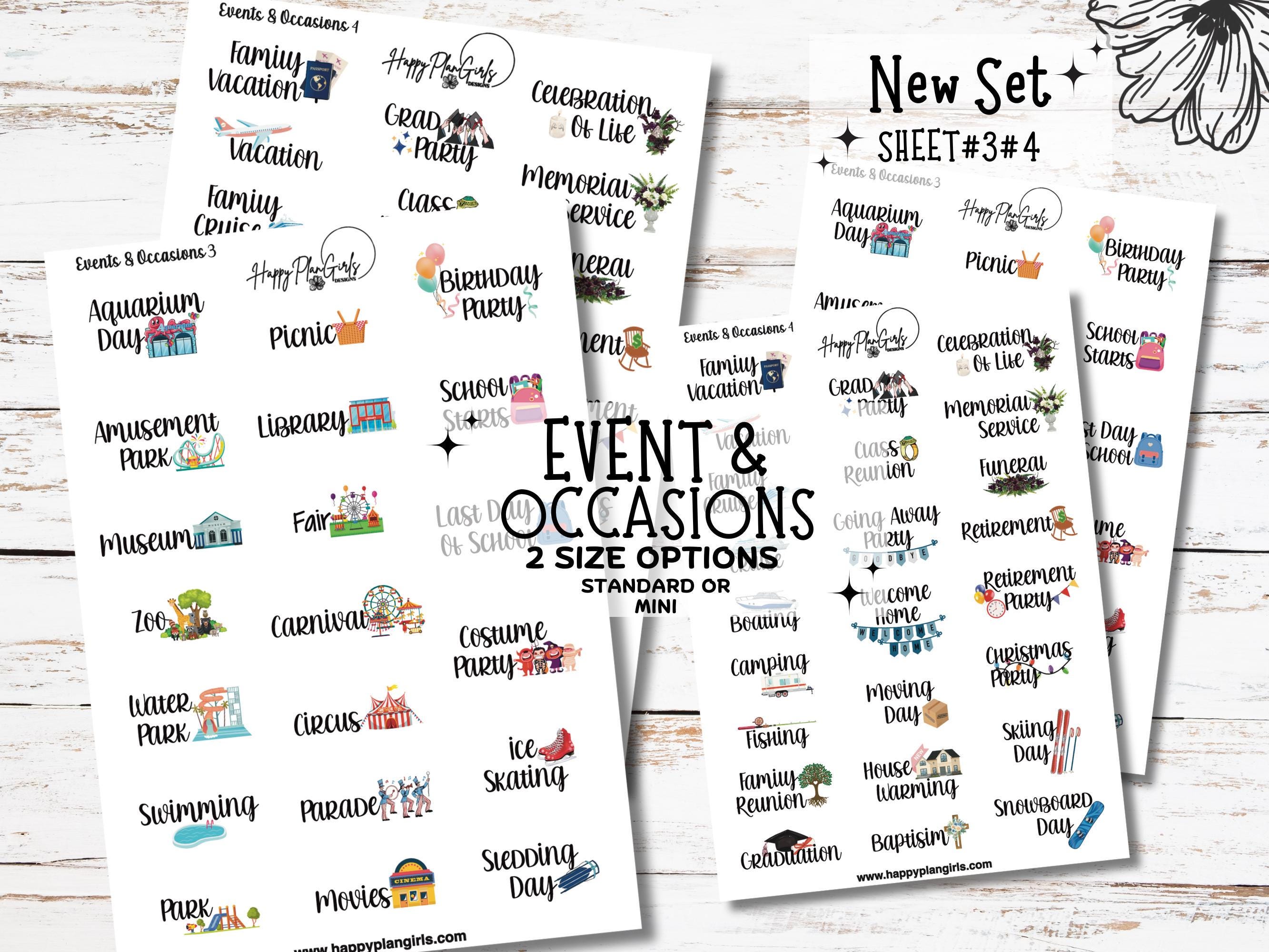 Event and Occasions Planner Stickers Cute Icon and Script for Calendar ...