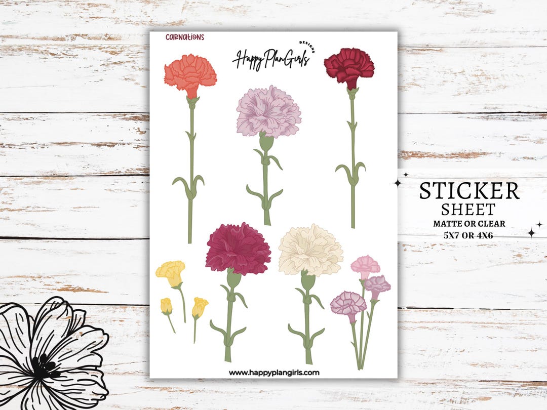 Carnation Florals- Planner Sticker Sheet, Spring Stickers, Journal ...